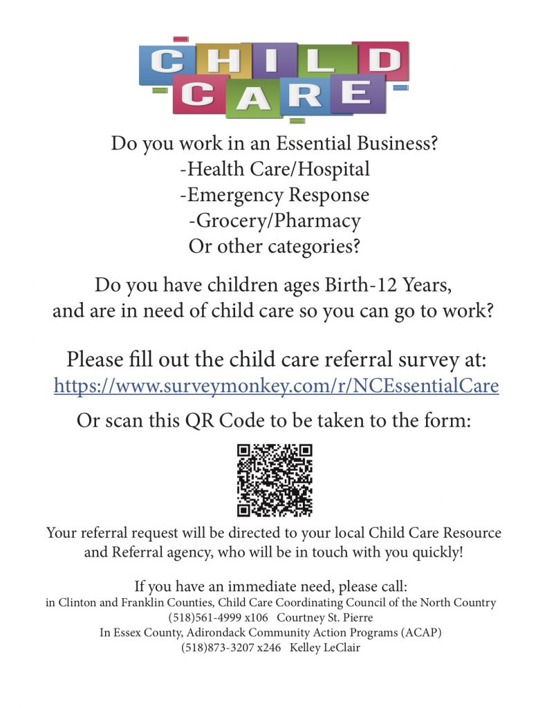 Emergency & Essential Personnel Childcare Assistance – Willsboro ...